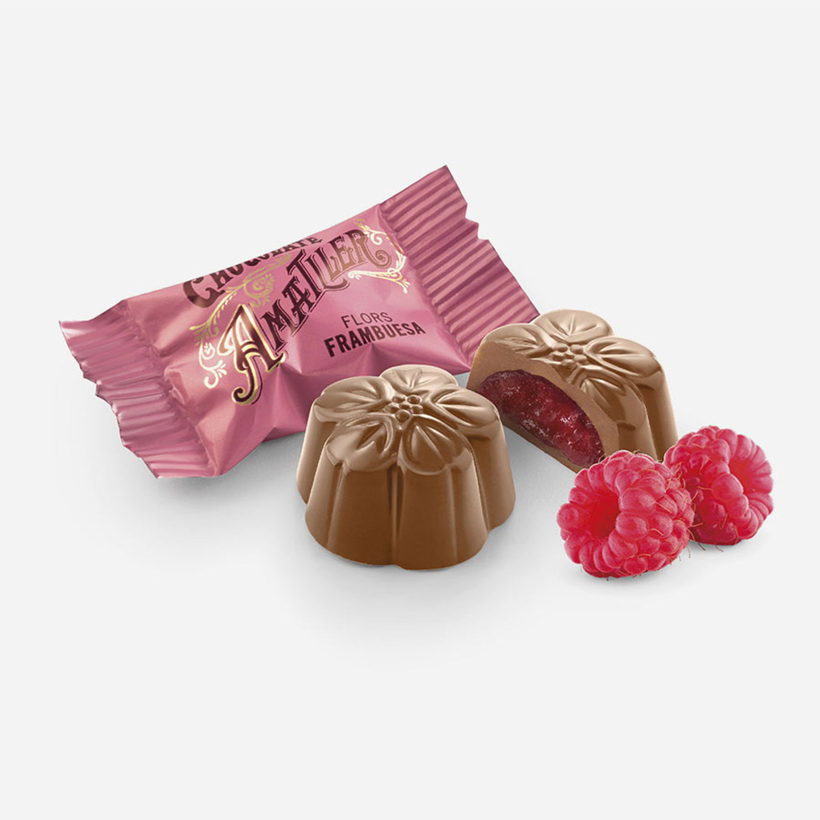 Raspberry Amatller Flower Pralines 72g | Simón Coll