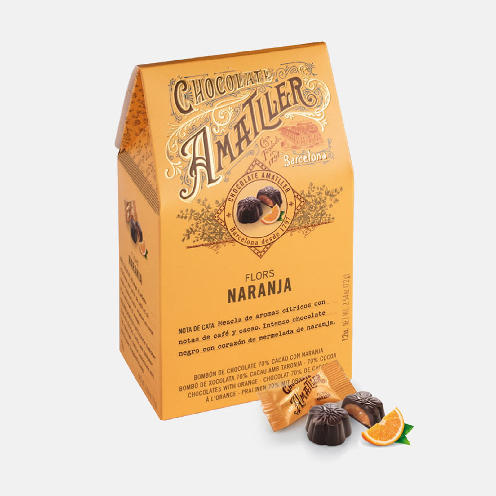 70% Orange Amatller Flower Pralines 72g | Simón Coll