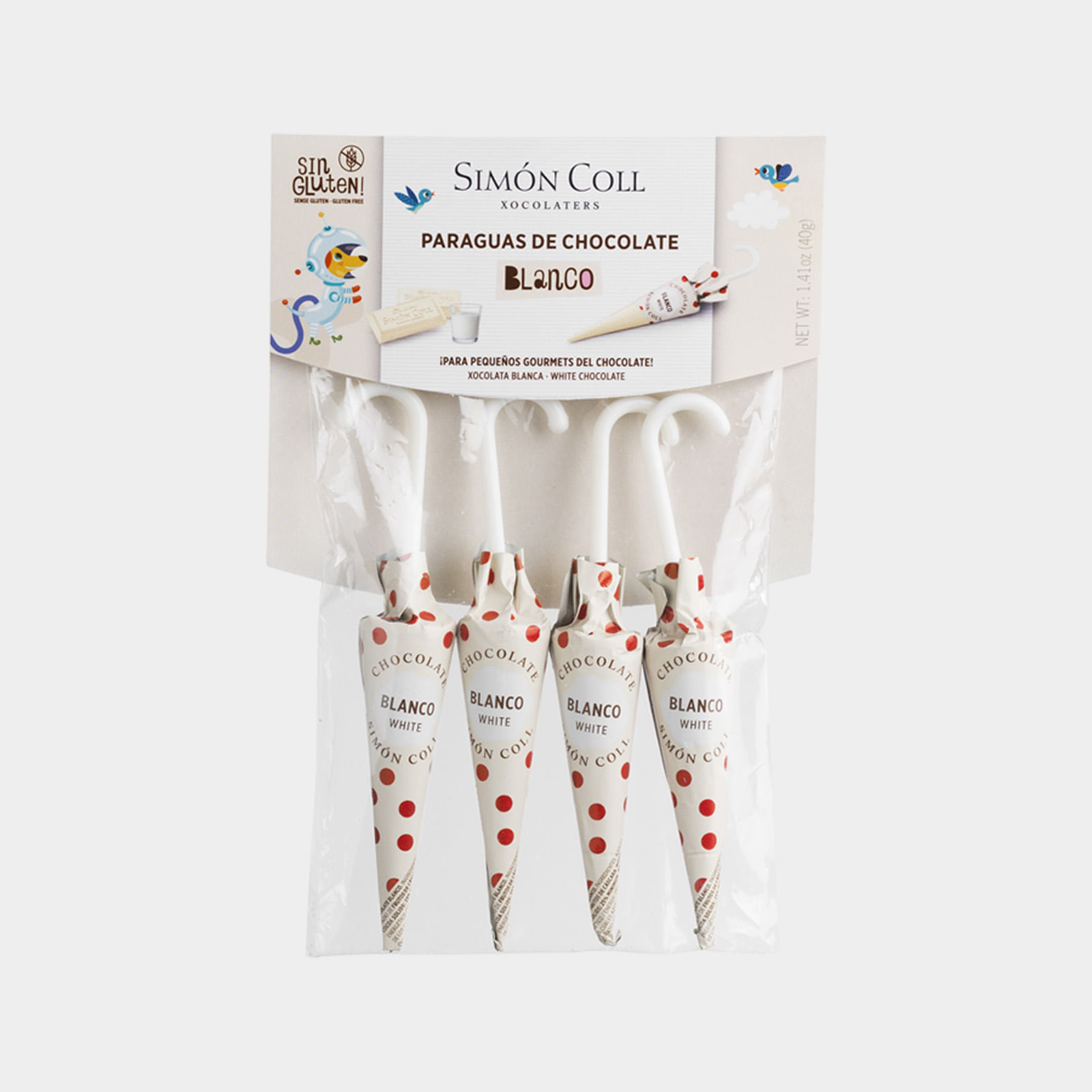 Paraguas Chocolate Blanco Topos Bolsa 4u x 10g | Simón Coll