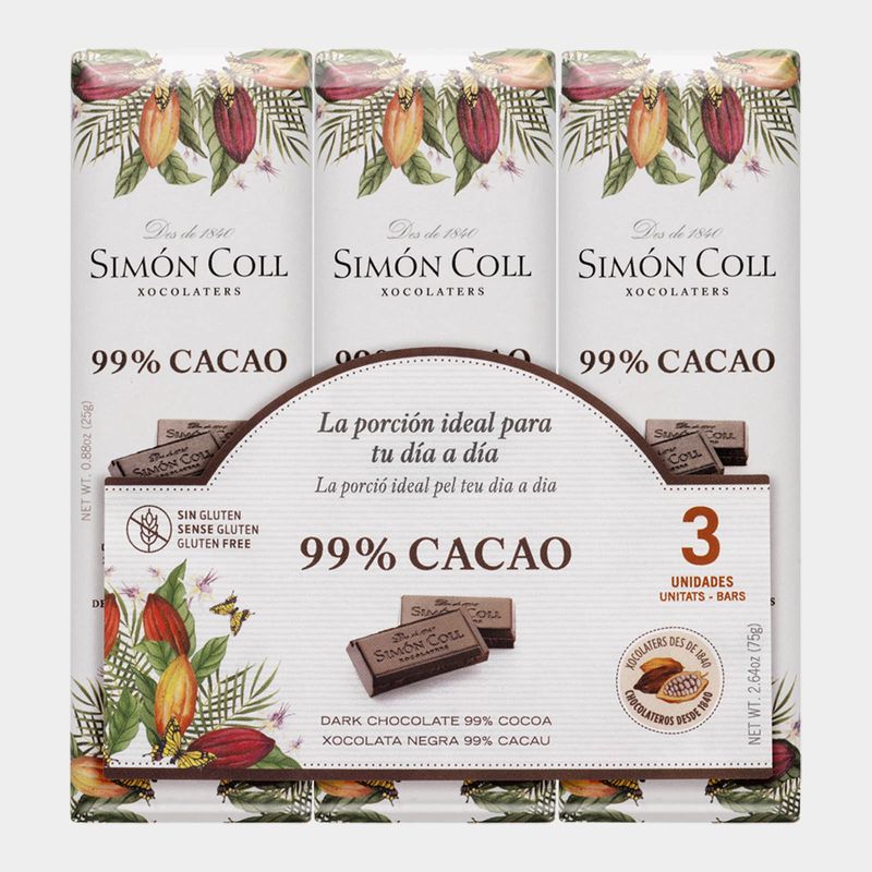 Mini tableta de Chocolate 99% cacao pack 3u x 25g | Simón Coll