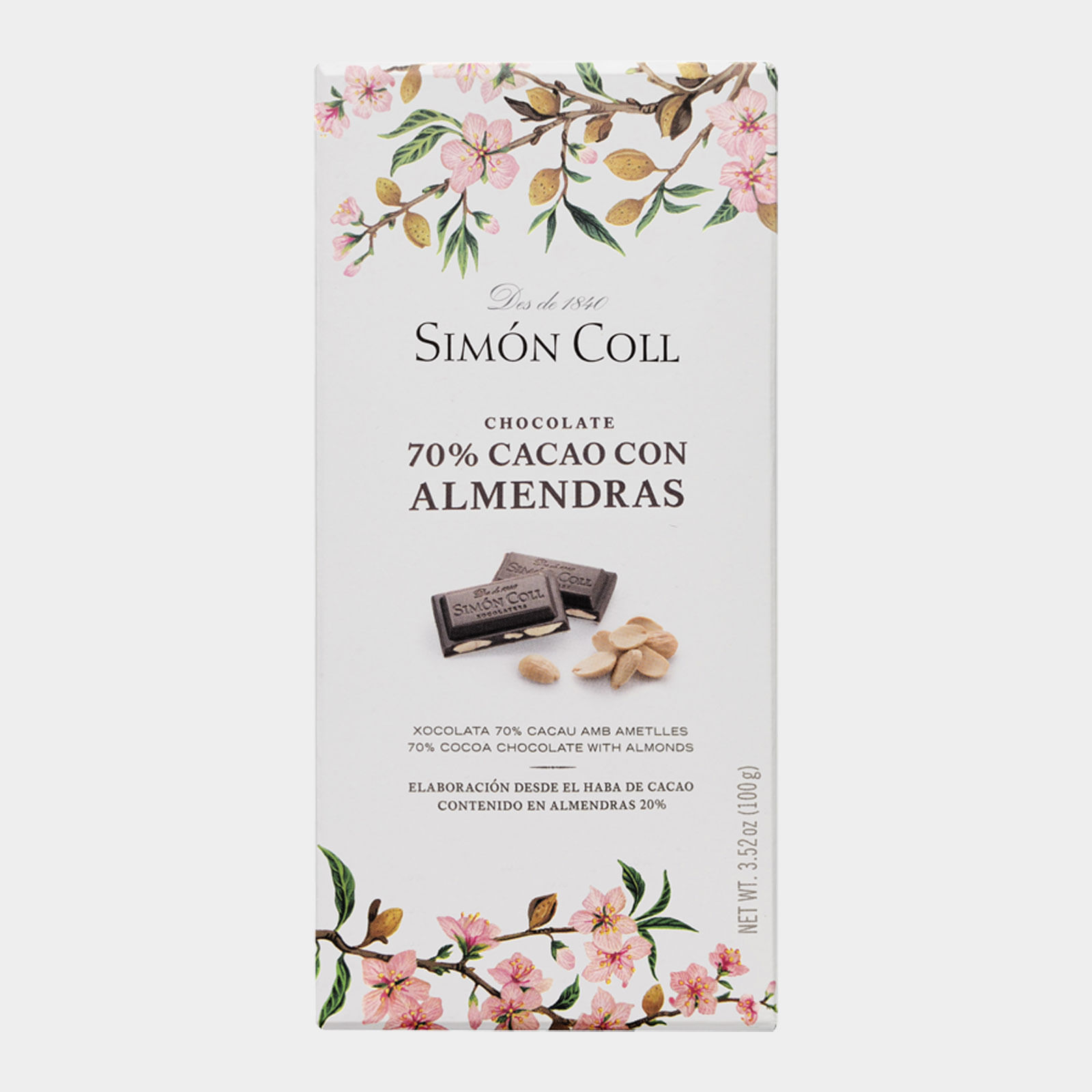 Tableta de Chocolate 70% con almendras 100g | Simón Coll