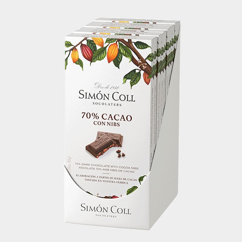 Tableta de Chocolate 70% cacao con nibs 85g | Simón Coll