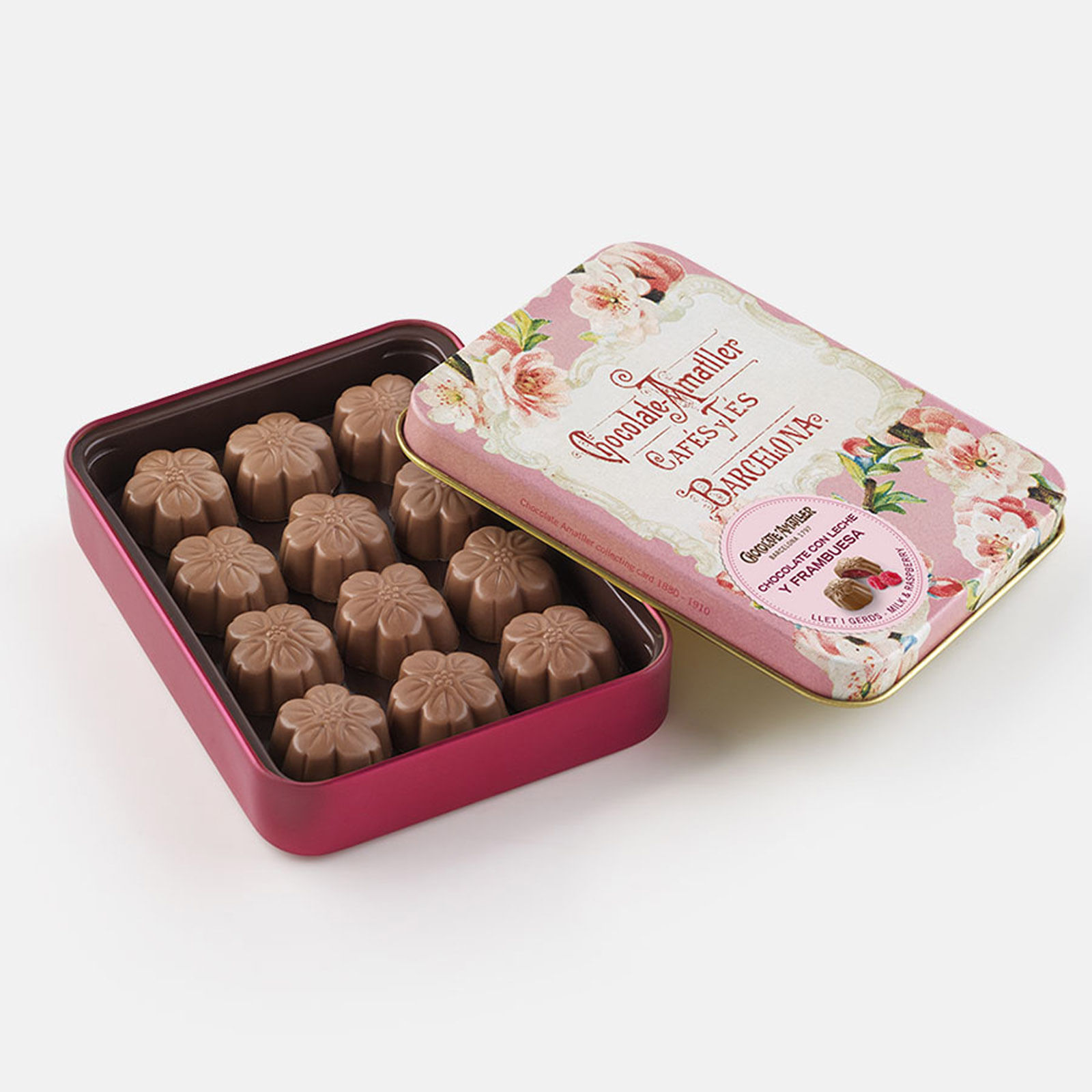 Raspberry Amatller Flower Pralines Tin 72g | Simón Coll