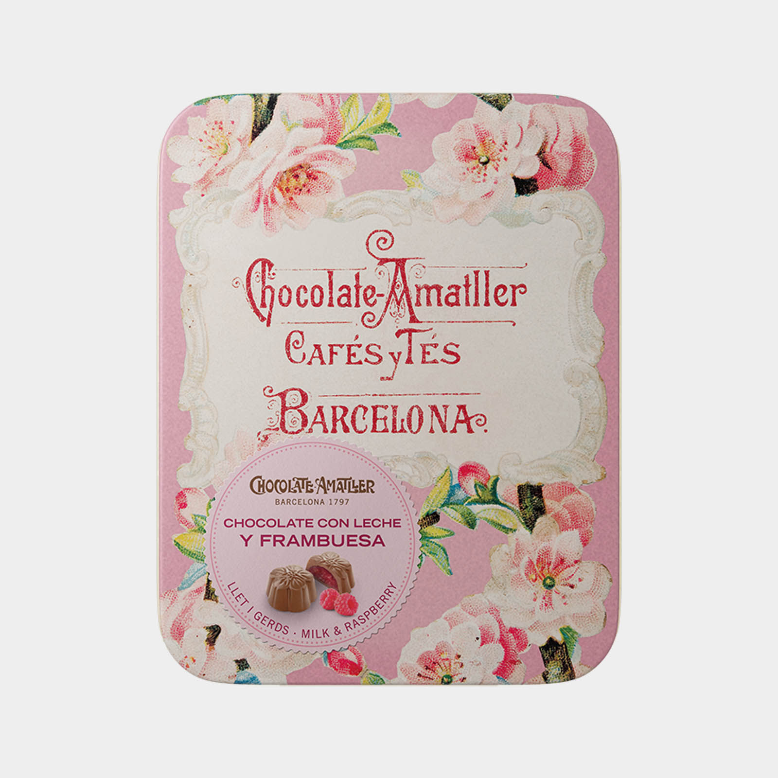 Raspberry Amatller Flower Pralines Tin 72g | Simón Coll