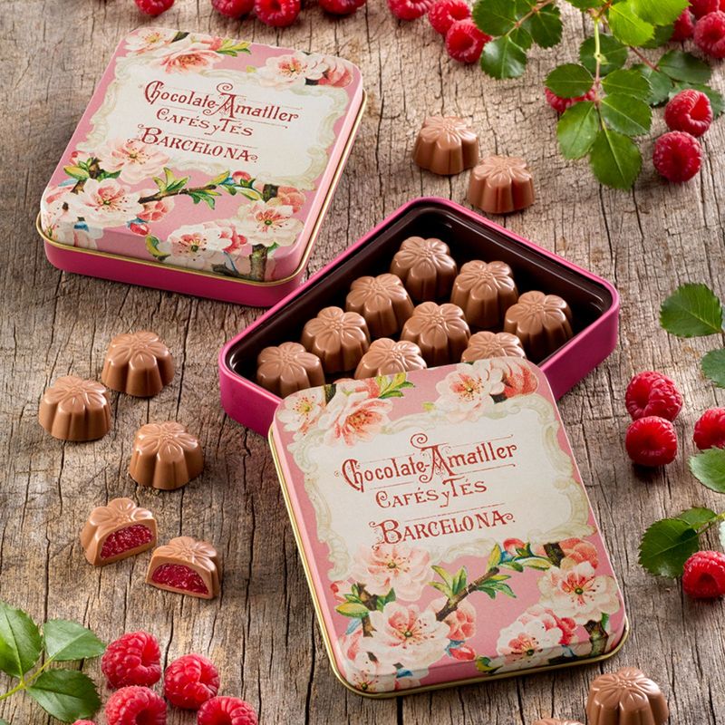 Raspberry Amatller Flower Pralines Tin 72g | Simón Coll