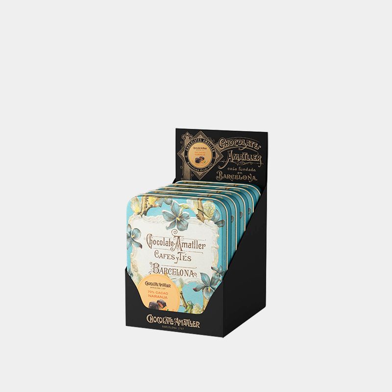 70% Orange Amatller Flower Pralines Tin 72g | Simón Coll