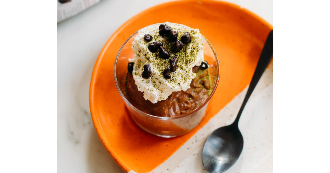 Chocolate mousse, Cocoa Nibs and Matcha tea